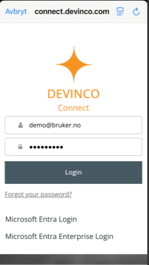 Mobile Worker på mobil - oversikt menyer – Devinco AS